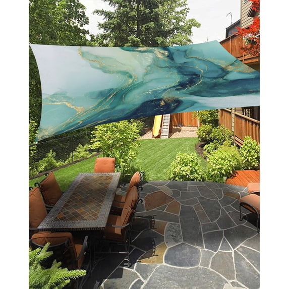 Abstracts Marble Sun Shade Sail 6.5'X10' Teal Green Ombre Stone Glod ...