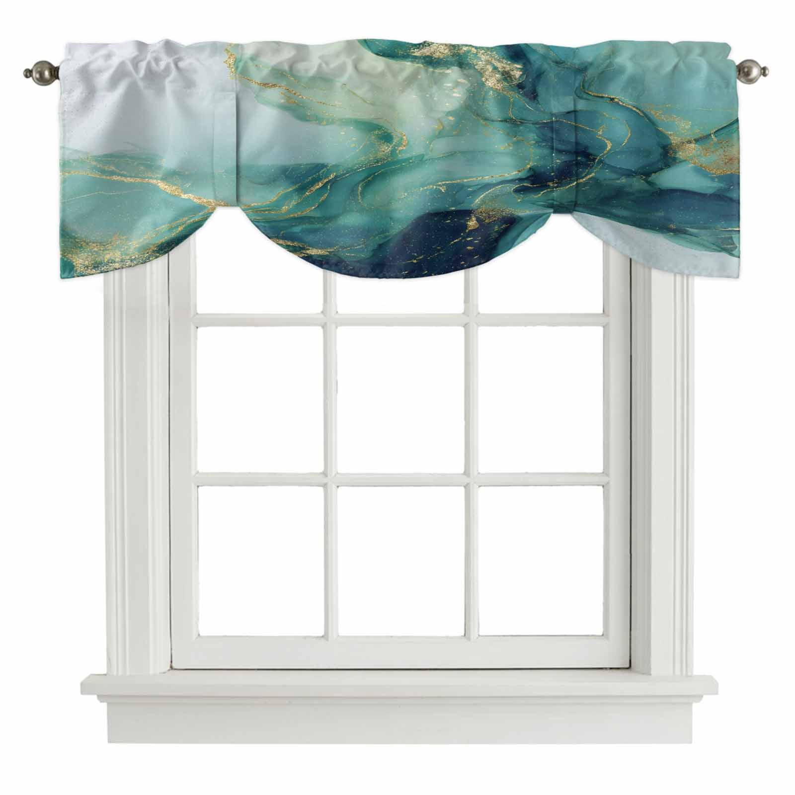 Abstracts Marble Tie Up Valance Curtains Teal Green Ombre Stone Glod ...