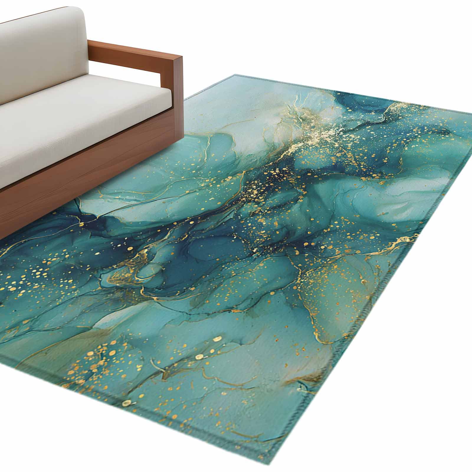 Abstracts Marble Washable Area Rug 4 x 6 ft Teal Green Glod Ombre Stone ...