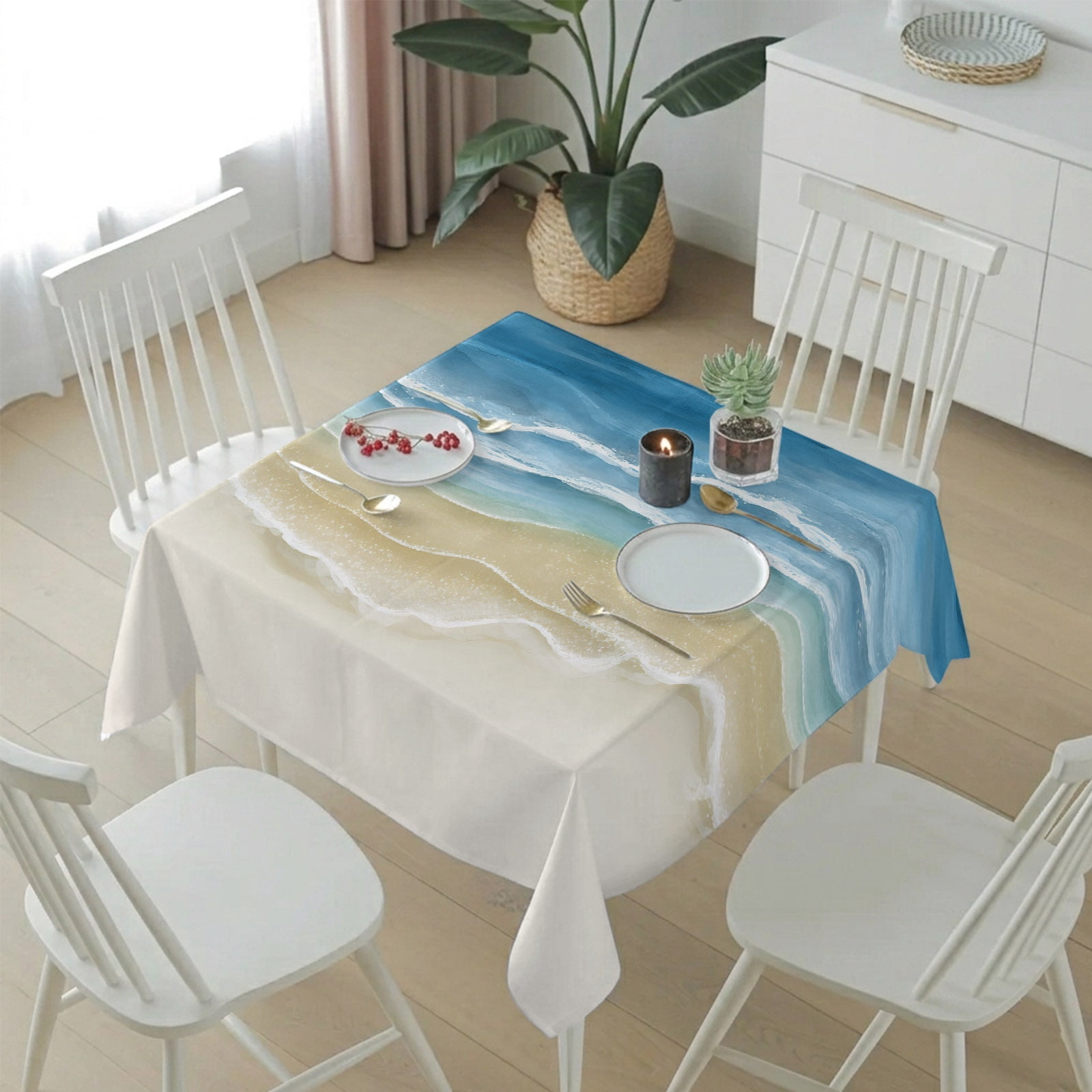 Abstracts Ocean Wave Gradient Stripe Table Cloth 60x60in, Waterproof ...