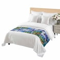 Abstracts Painting Buildings Bed Runner Queen Size Blue Green Orange ...