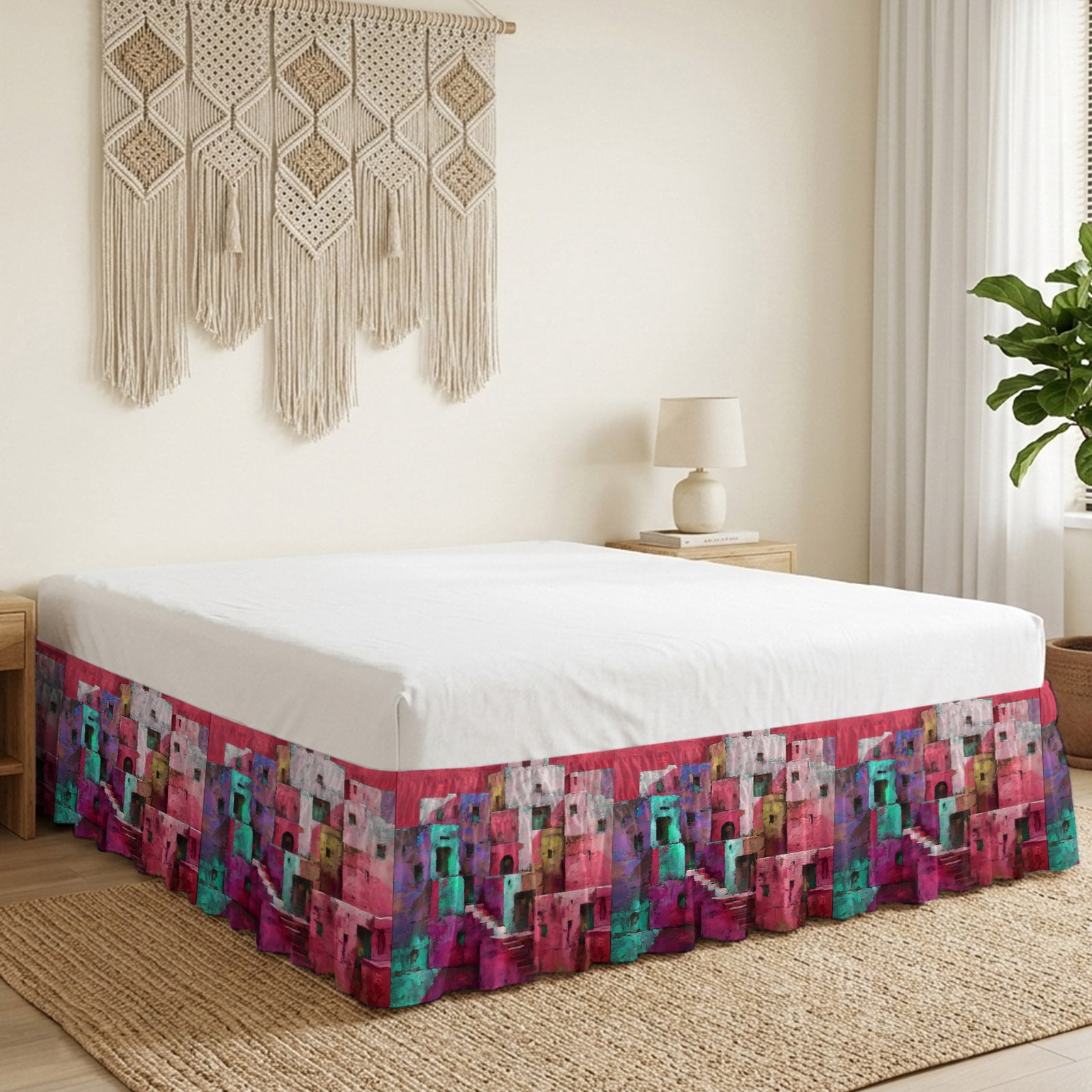 Abstracts Painting Buildings Bed Skirt California King Size 16 Inch ...