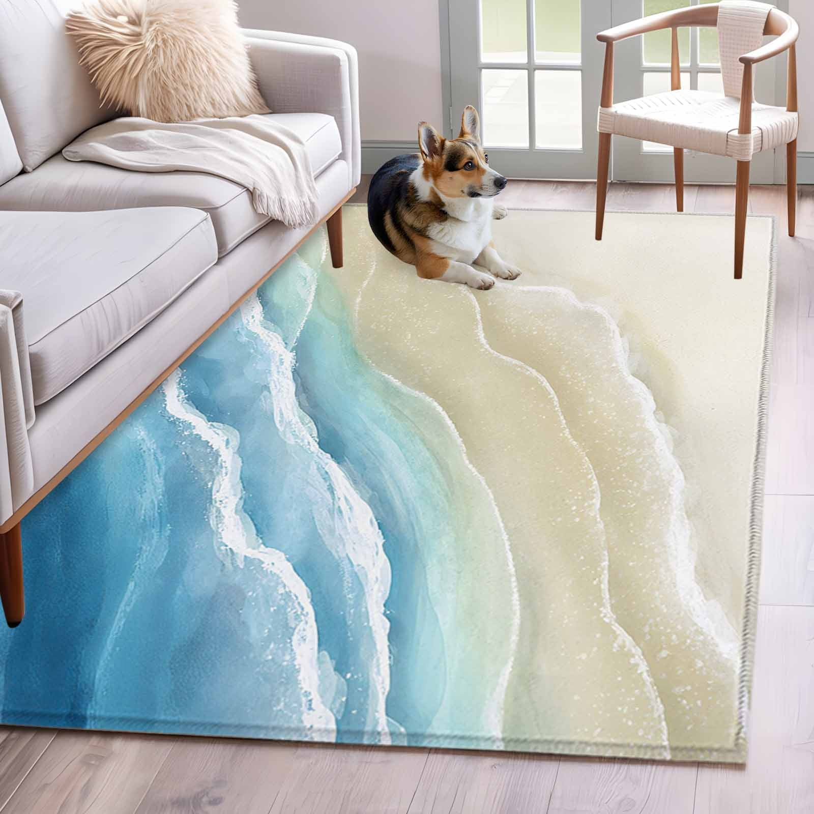 Abstracts Sandy Beach Area Rugs 4x6 ft Blue Beige Gradient Seaside ...
