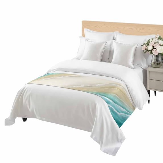 Abstracts Sandy Beach Bed Runner Queen Size Turquoise Beige Gradient ...