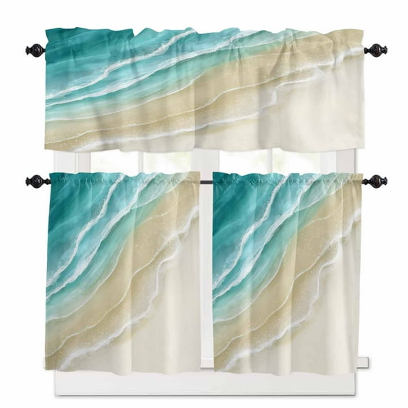 Abstracts Sandy Beach Kitchen Curtains Valance and Tier Set Turquoise ...