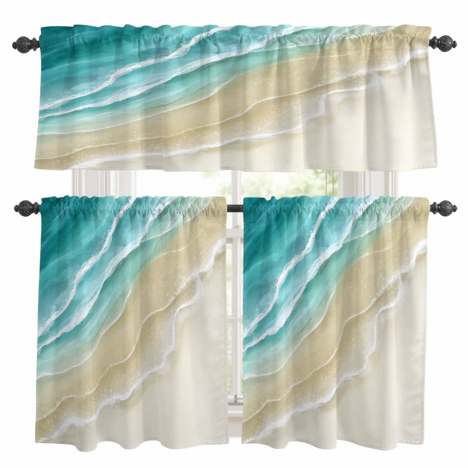 Abstracts Sandy Beach Kitchen Curtains Valances and Tiers Set of 3 ...