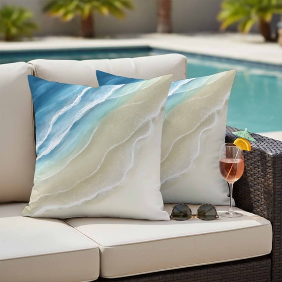 Abstracts Sandy Beach Outdoor Throw Pillow Covers Set of 2, Blue Beige ...