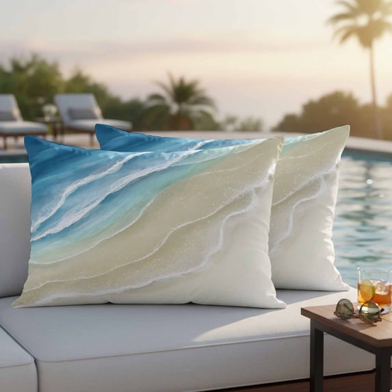 Abstracts Sandy Beach Outdoor Throw Pillow Covers Set of 2, Blue Beige ...