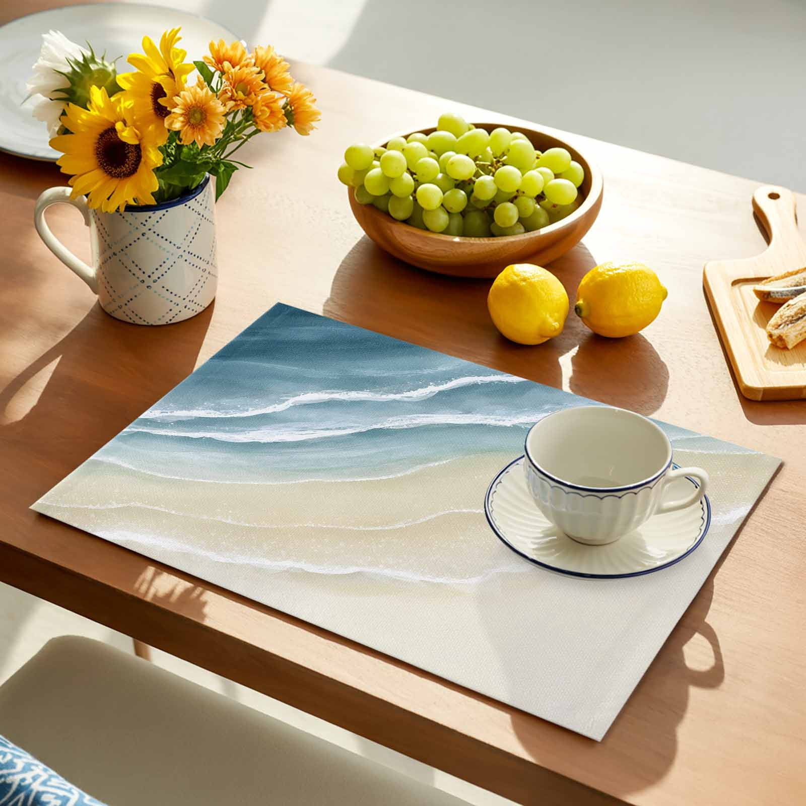 Abstracts Sandy Beach Placemats Set of 2, Grey Blue Beige Gradient ...