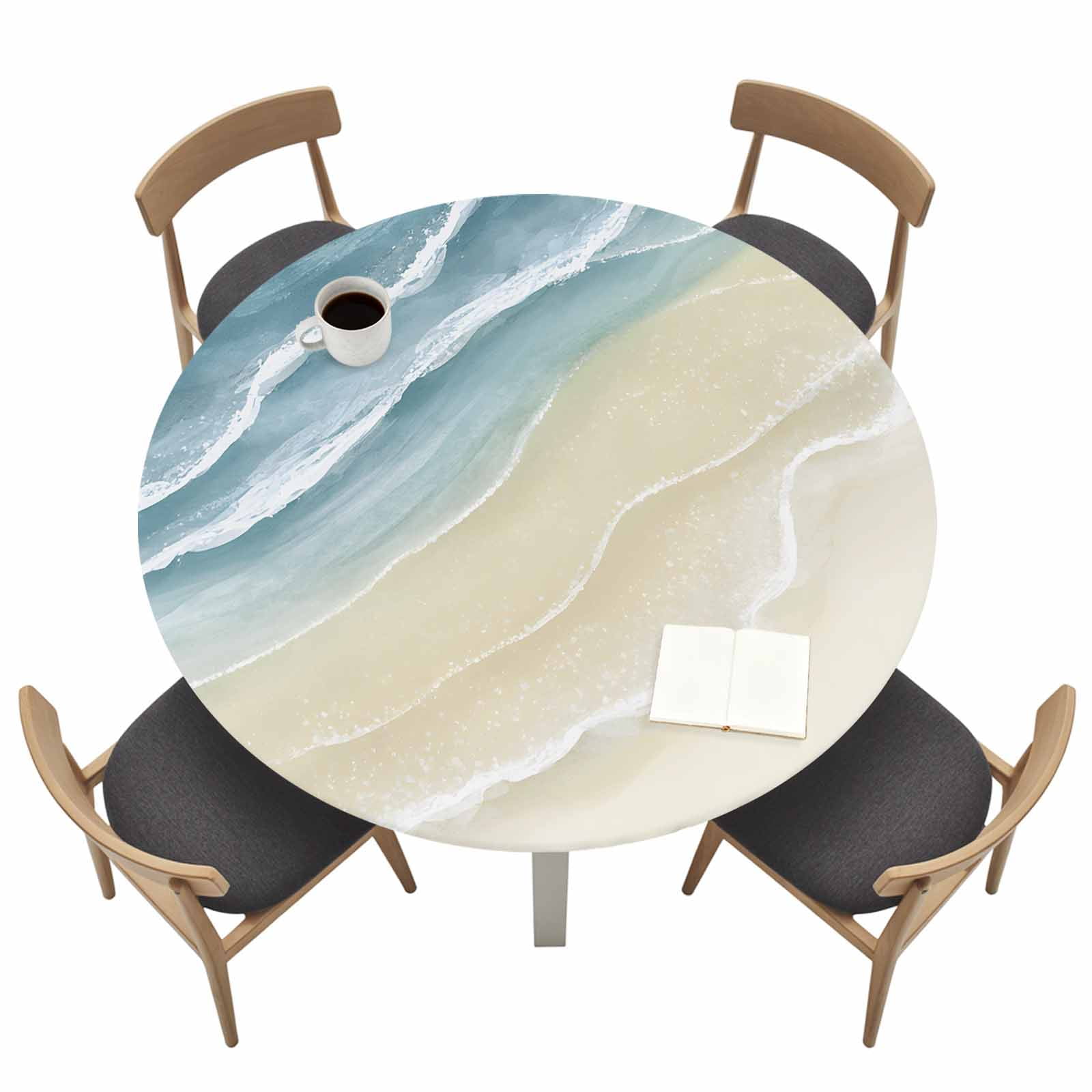 Abstracts Sandy Beach Round Fitted Tablecloth with Elastic Edge Grey ...