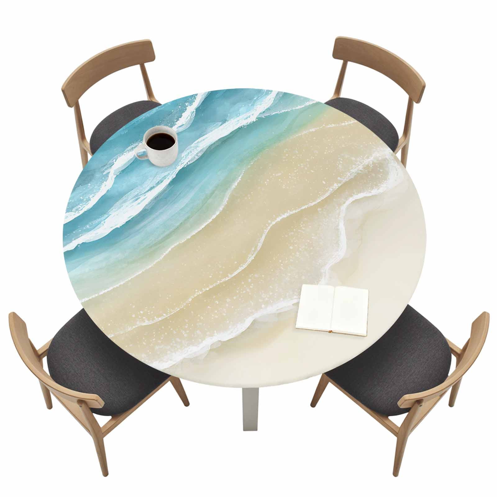 Abstracts Sandy Beach Round Fitted Tablecloth with Elastic Edge Teal ...
