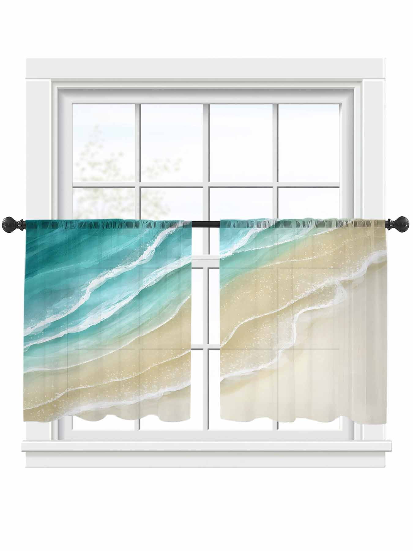 Abstracts Sandy Beach Sheer Curtains 2 Panels Set Turquoise Beige ...
