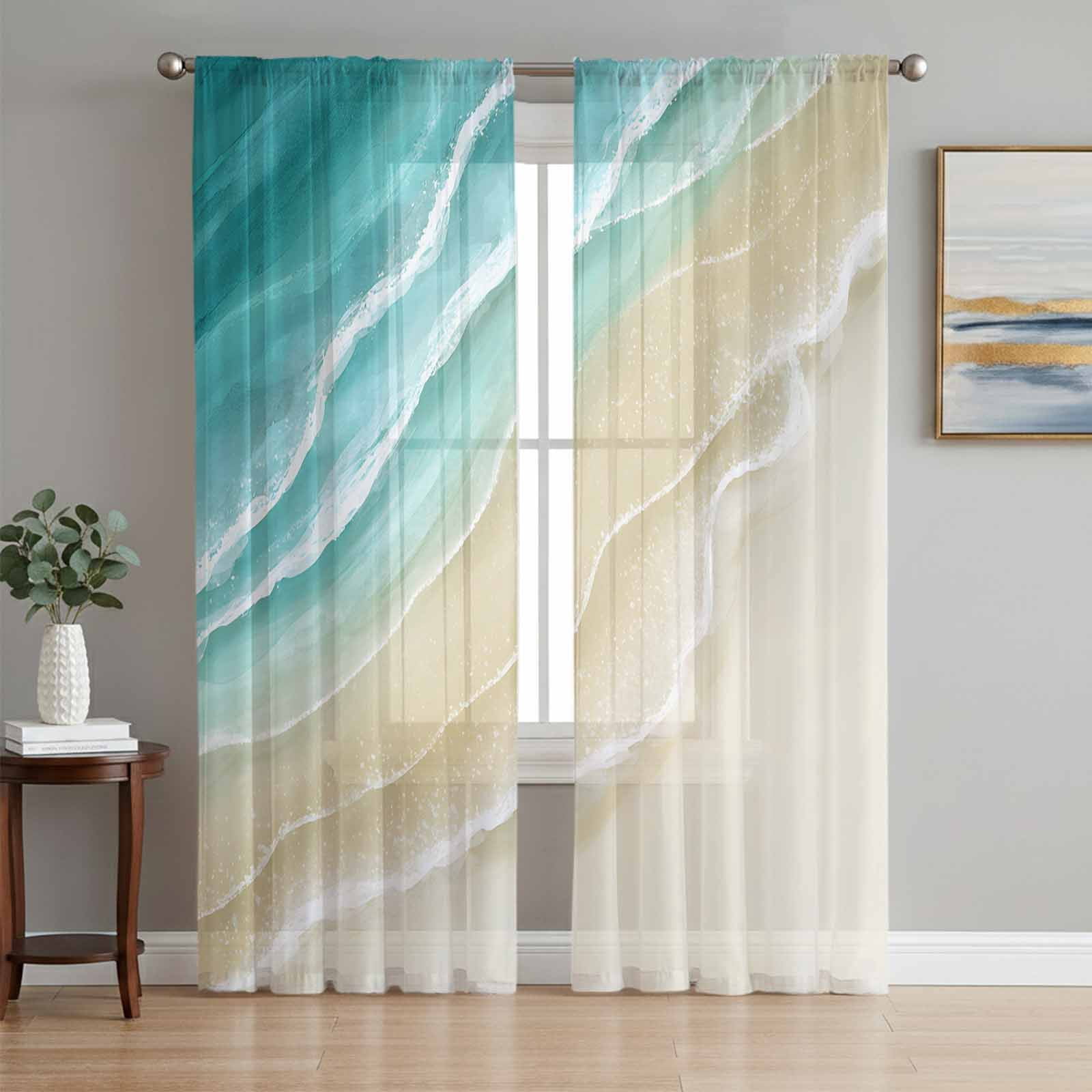 Abstracts Sandy Beach Sheer Curtains for Living Room Bedroom, Turquoise ...