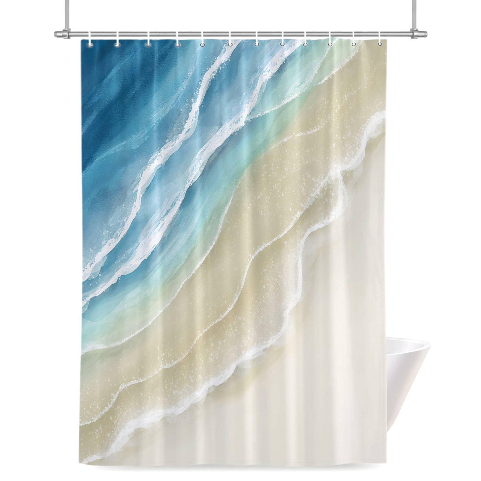 Abstracts Sandy Beach Shower Curtains for Bathroom, Blue Beige Gradient ...