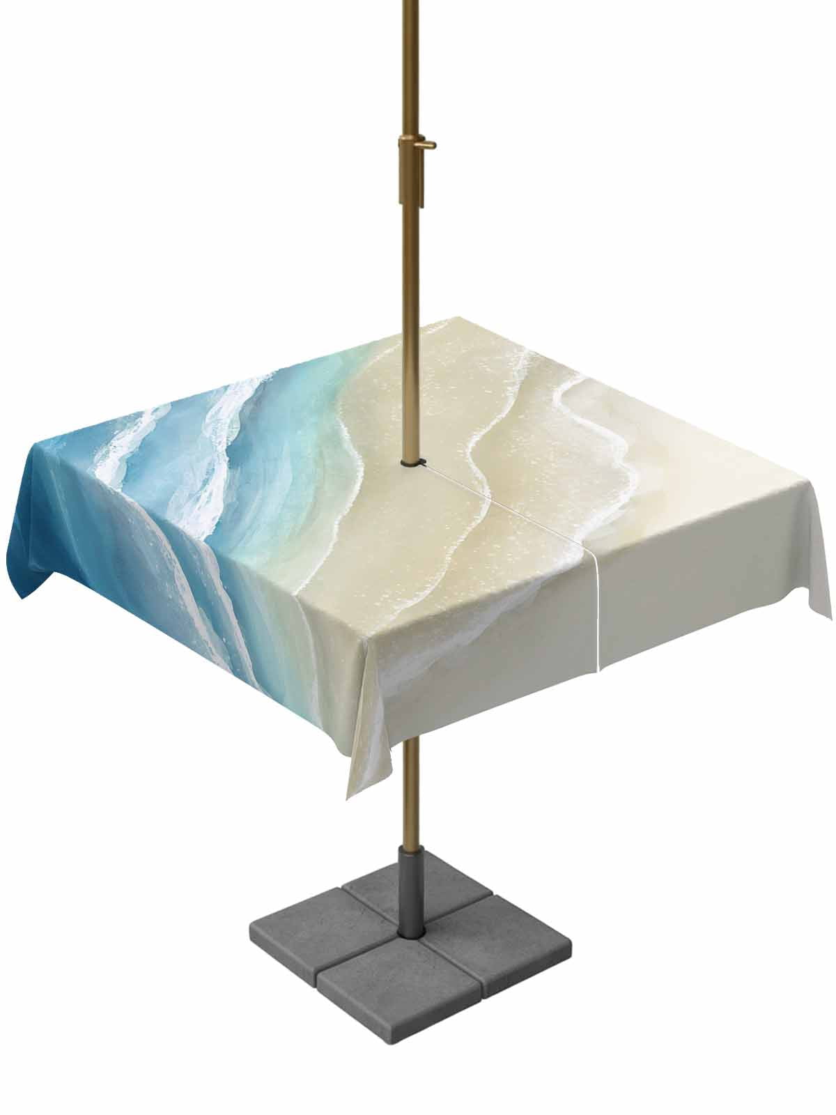 Abstracts Sandy Beach Square Outdoor Tablecloth with Umbrella Hole Blue ...