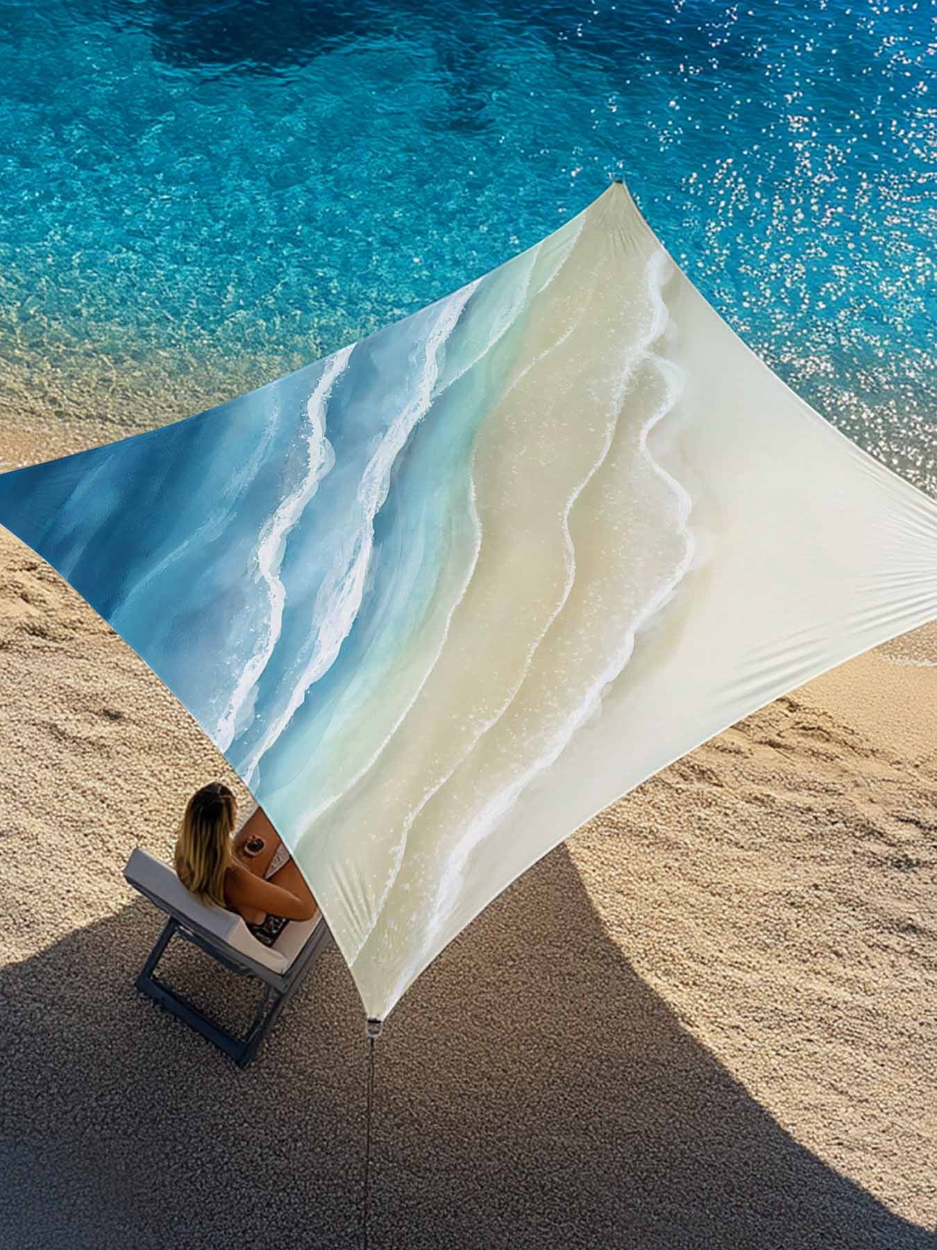 Abstracts Sandy Beach Sun Shade Sail 8' x 10', Blue Beige Gradient ...