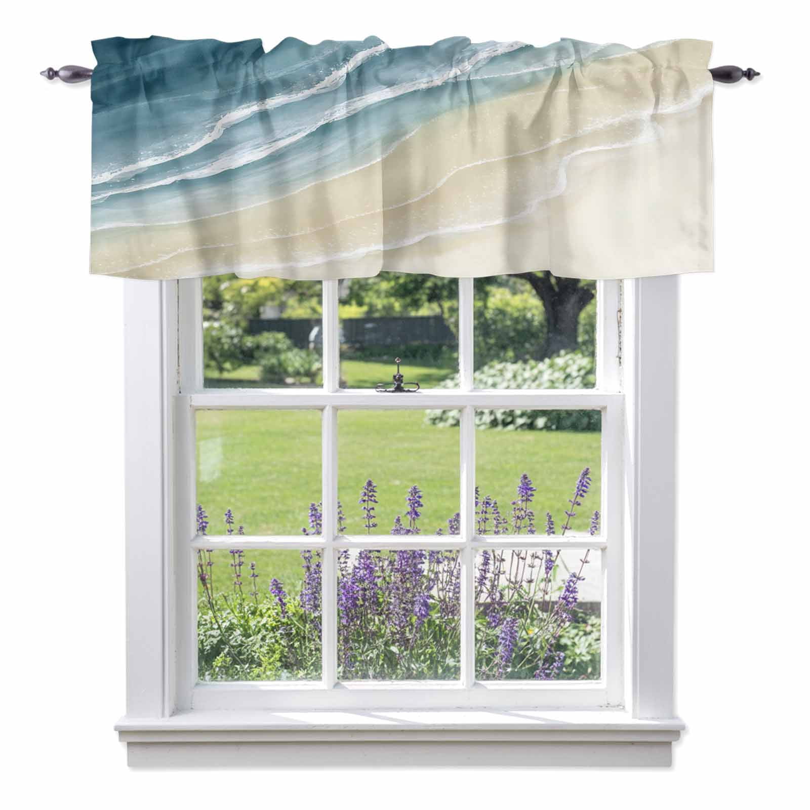Abstracts Sandy Beach Valance Curtain for Windows Grey Blue Beige ...