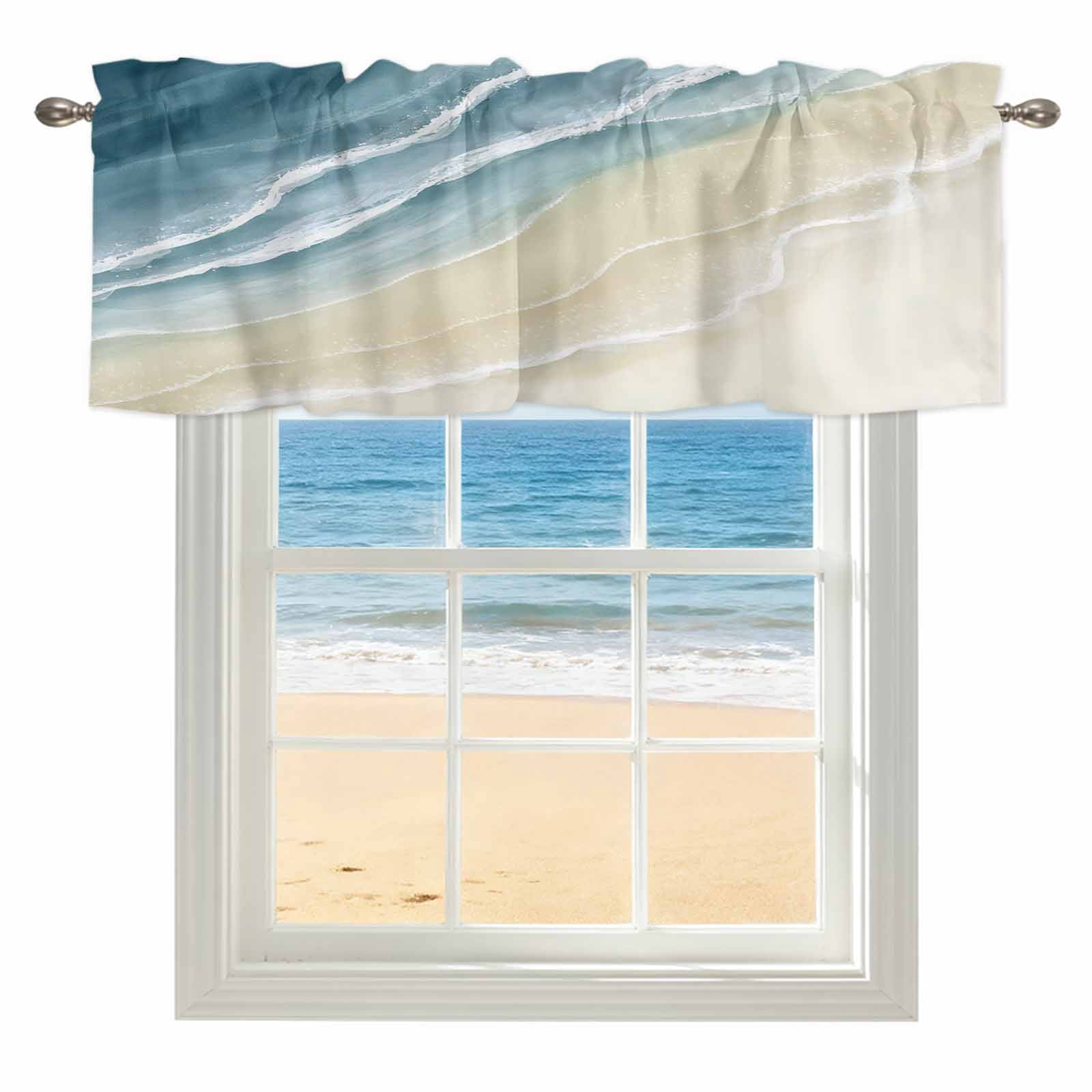 Abstracts Sandy Beach Window Valance for Kitchen, Grey Blue Beige ...