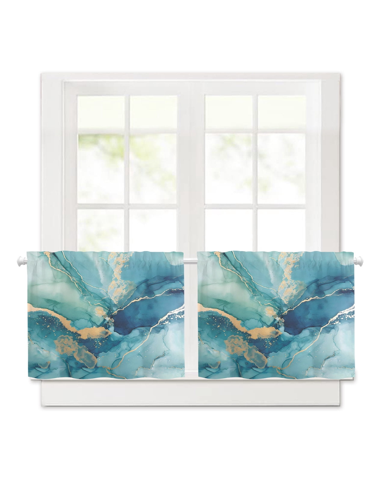 Abstracts Turquoise Marble Stripe Short Blackout Curtains 24 Inch Long ...