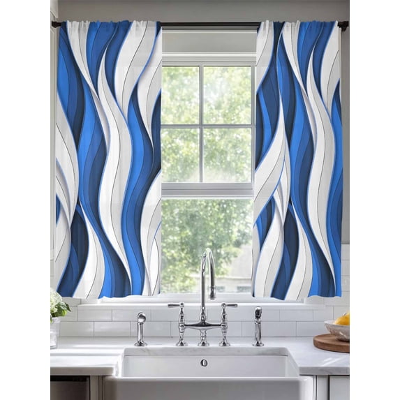 Abstracts Twists Lines Chiffon Sheer Curtains 63 Inches Long, Blue ...