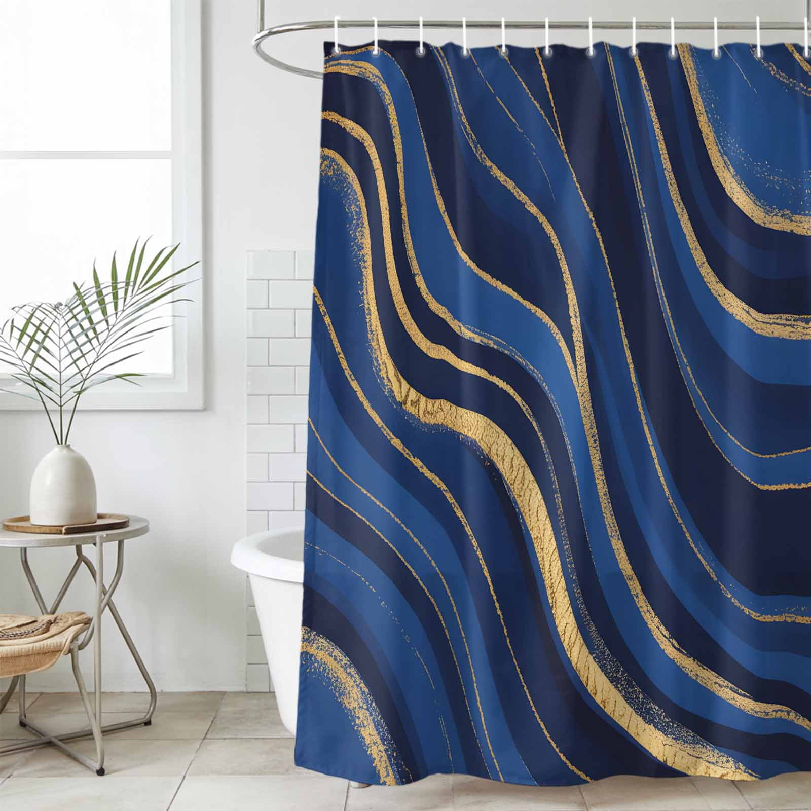 Abstracts Yellow Blue Lines Shower Curtain with Rustproof Grommets ...