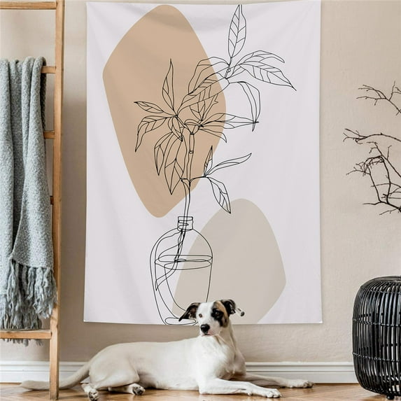 Abstrakte minimalist ische Kunst Pflanze Gesicht Linie Sonne Mond Wandbehang Dekor Wandteppich ...