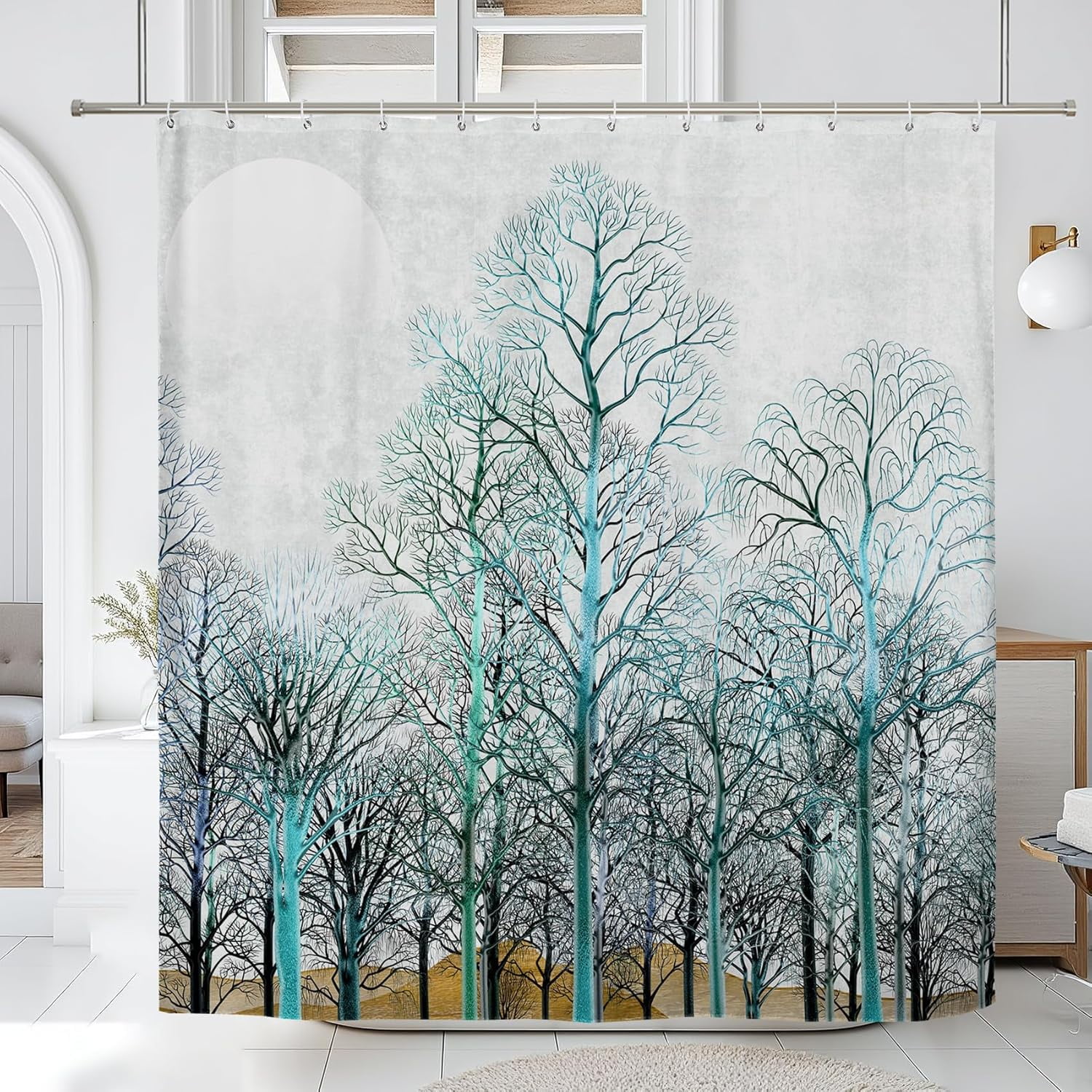 Abstrct Art Shower Curtain Forest Tree Branches Teal Pattern Family ...