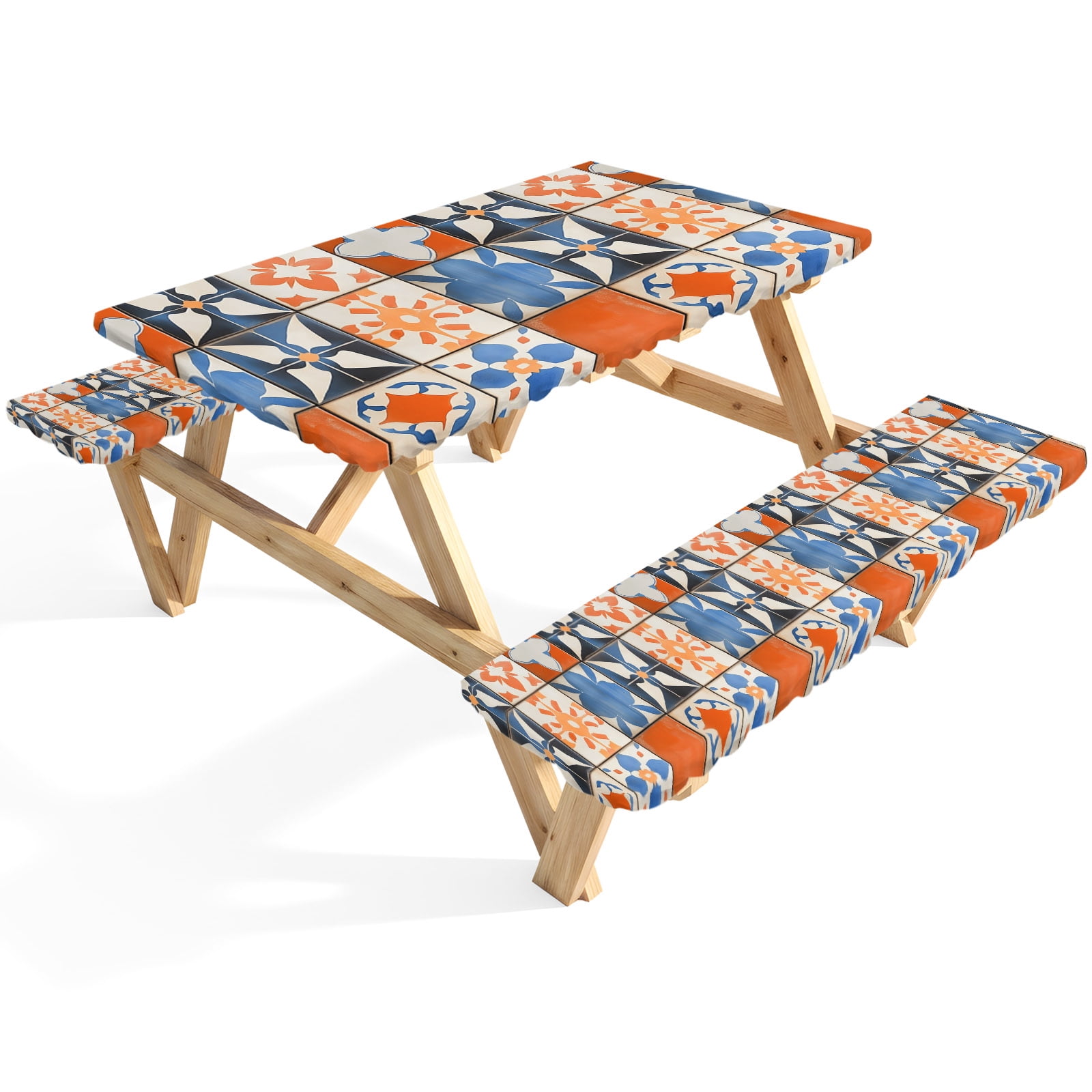 Abstrct Color Block Picnic Table Cover with Bench Covers Orange Blue ...