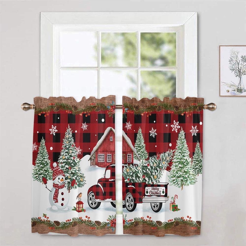 Abtel Kitchen Valance Short Curtain Christmas Window Treatments Xmas ...