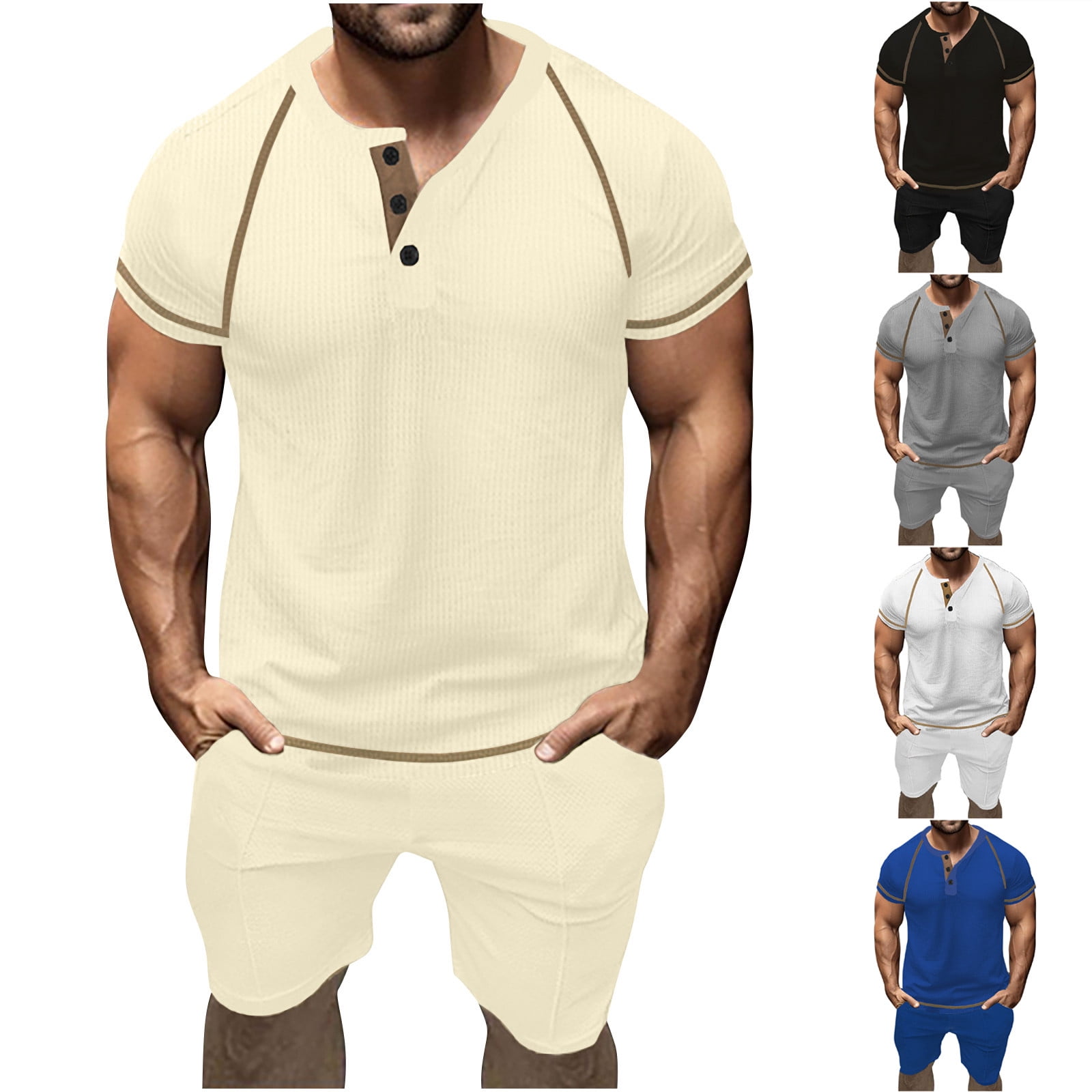 Abtuhar Fashion Casual Solid Short Round-Neck Blouses Shirts Set,Black ...