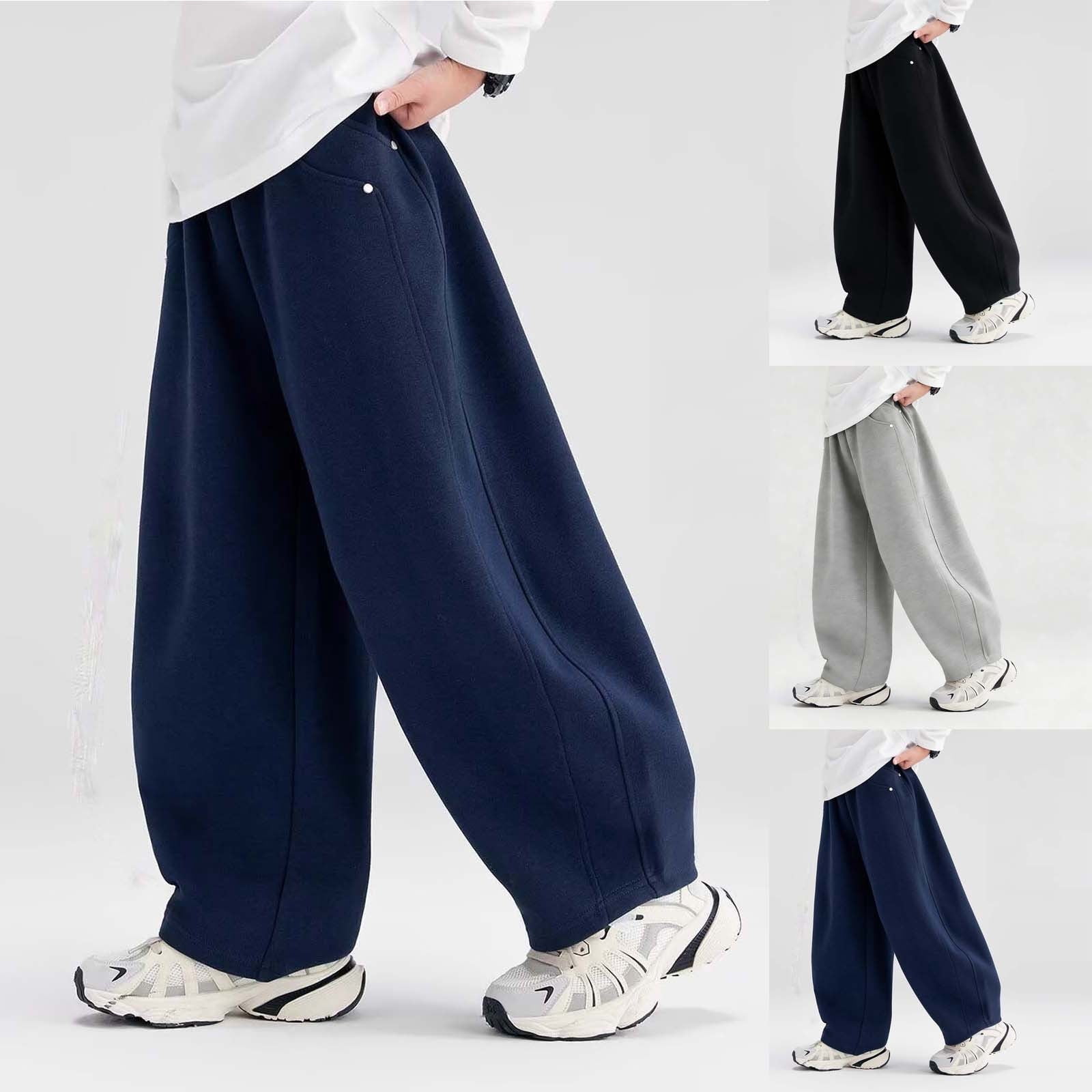 Abtuhar Kids 4-15Y Boys Solid Cut Wide Leg Pants Elastic Waist Full ...