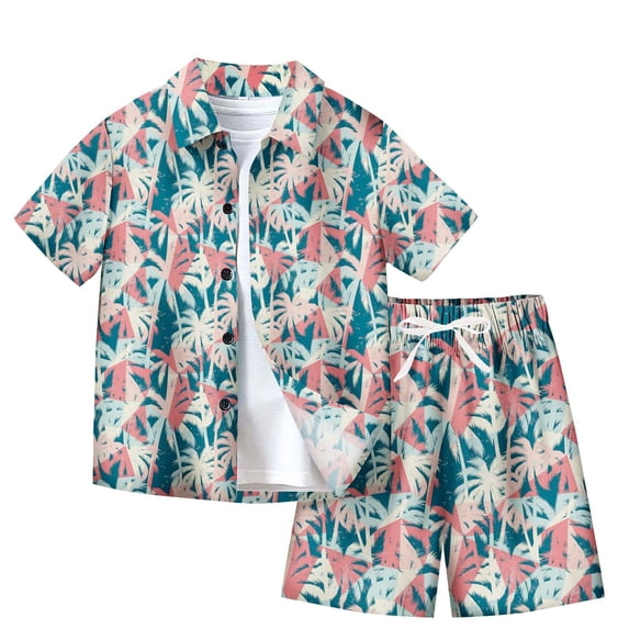 Abtuhar Kids 7-14 Years Summer Hawaiian Print Lapel Short Sleeve Tops ...