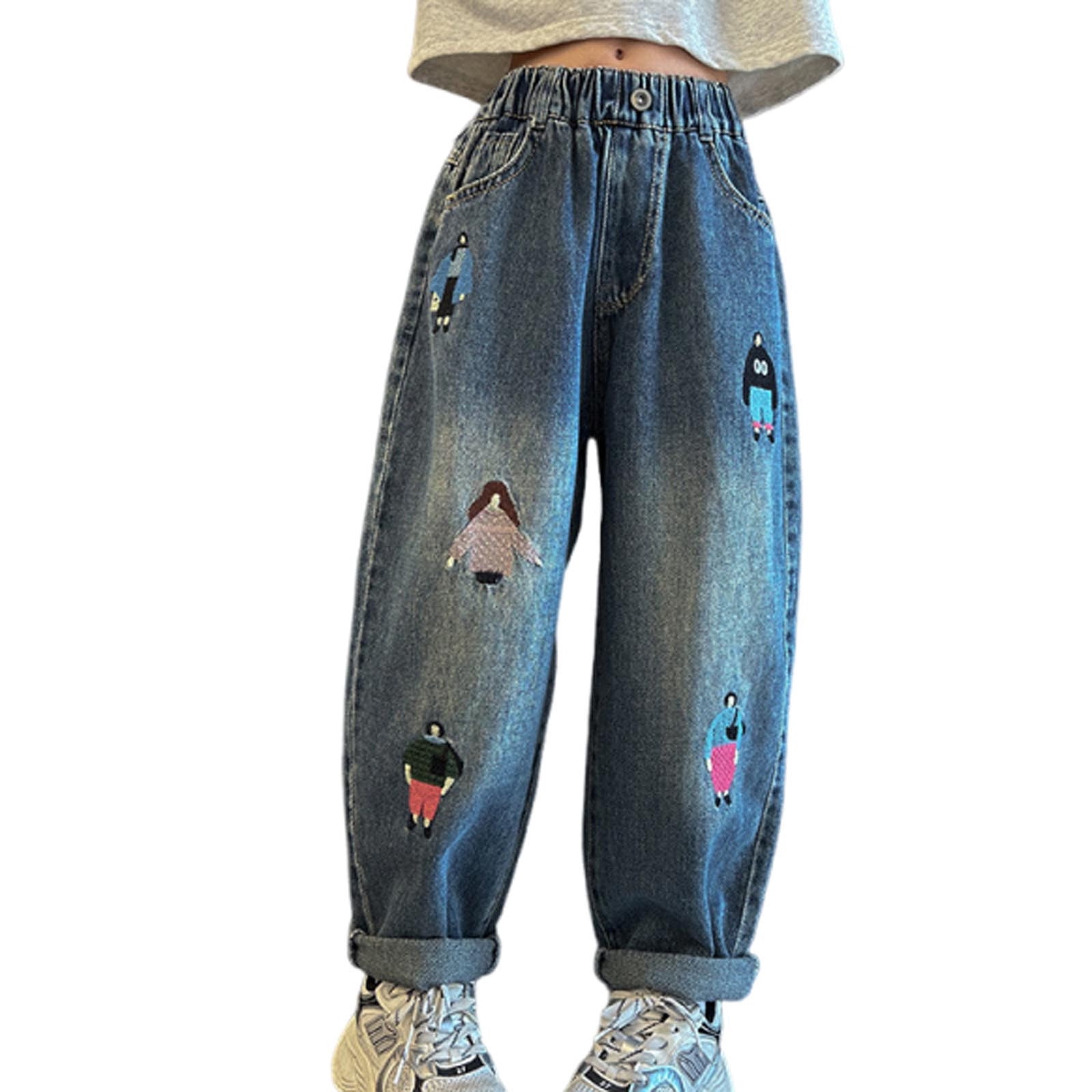 Abtuhar Kids Girls 2-13Y Summer Straight Denim Pants Loose Wide Leg ...