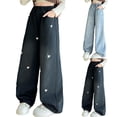 Abtuhar Kids Girls 5-15Y Summer Heart Embroidery Denim Pants Elastic ...