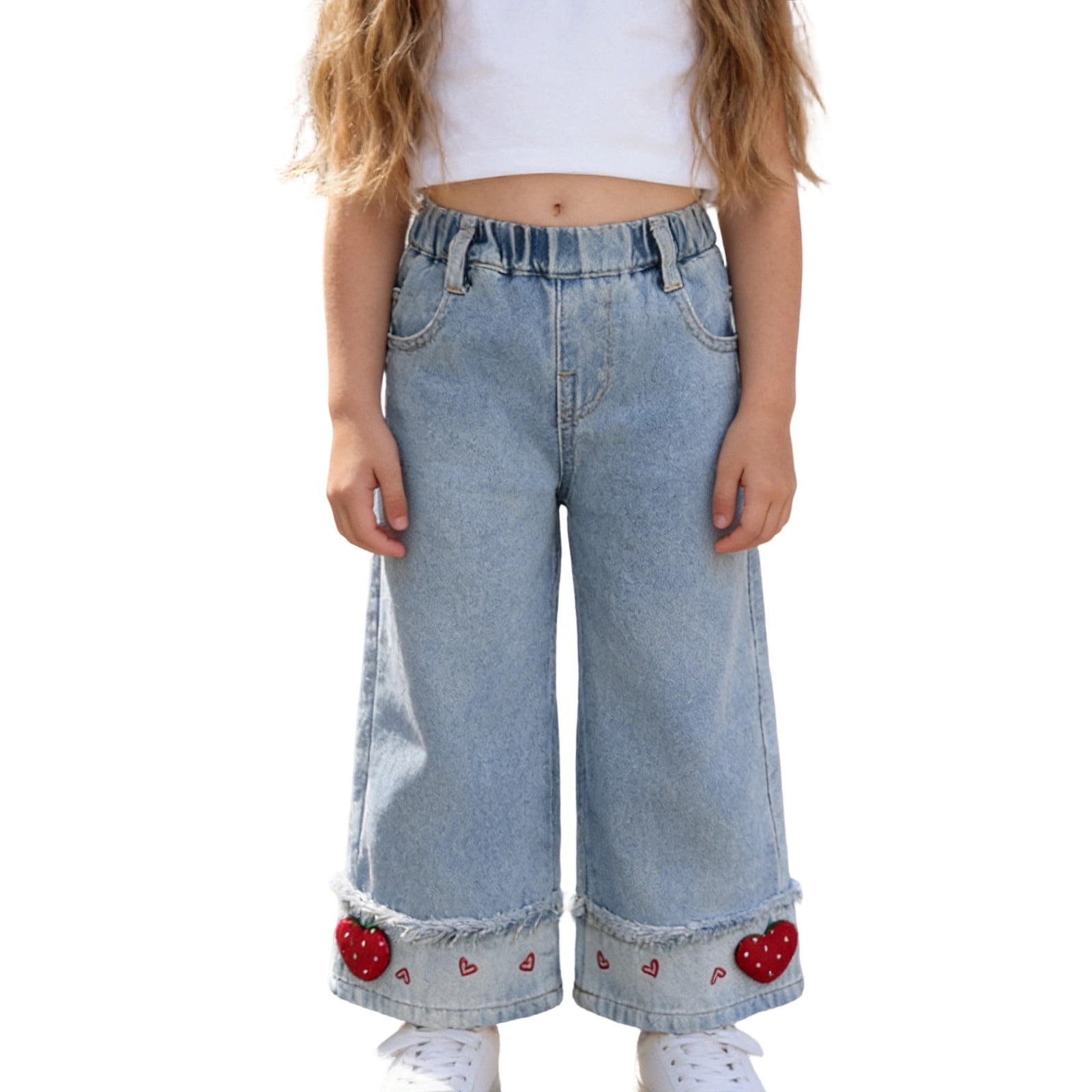 Abtuhar Kids Girls Heart Denim Pants Straight Leg with Pockets Casual ...
