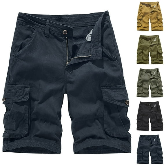 Abtuhar Man Solid Casual Elastic Waist Cargo Shorts with Pockets,Black ...