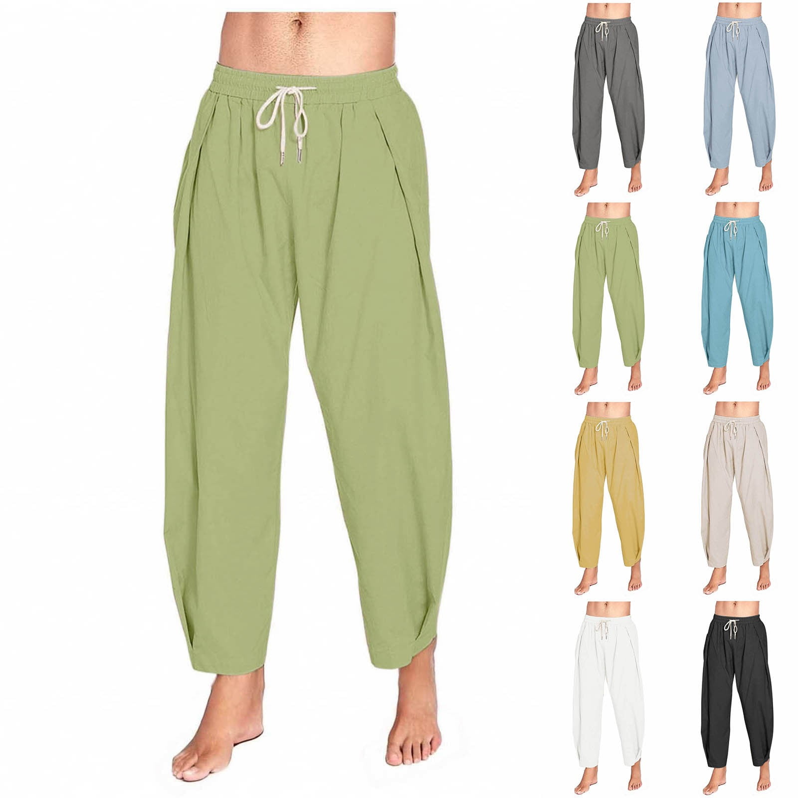 Abtuhar Man Solid Loose Casual Pocket Elastic Waist Drawstring Full ...