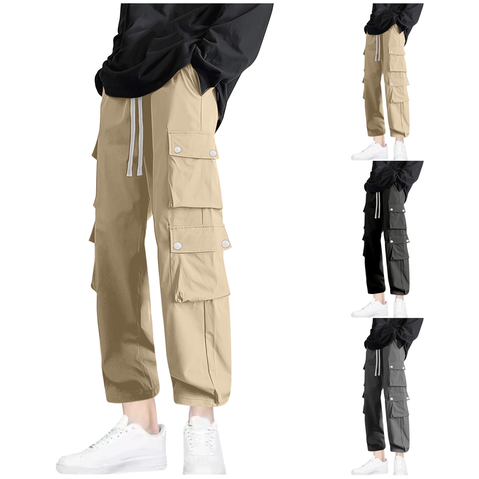 Abtuhar Man Summer Loose High Elasticity Pocket Straight Leg Work Pants ...