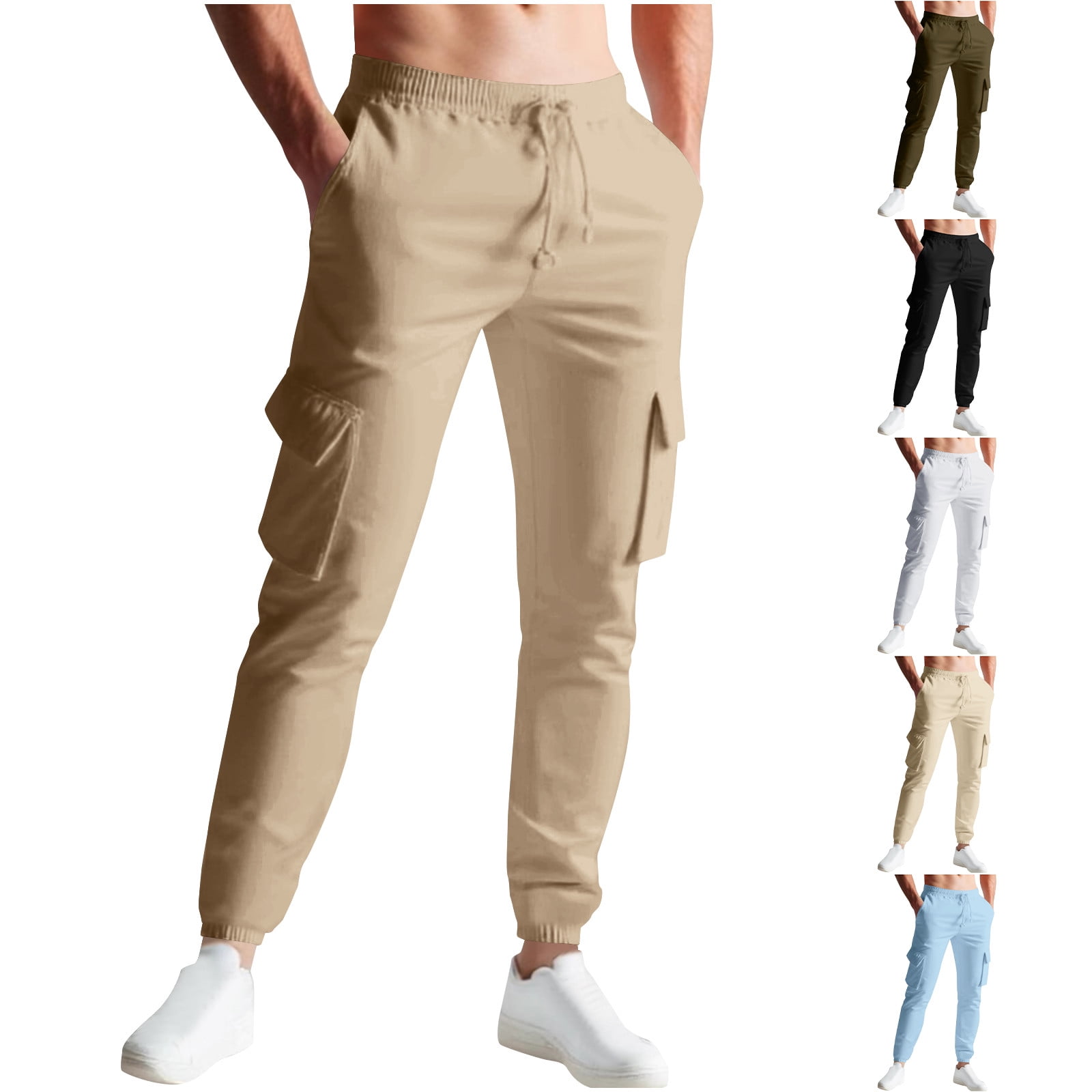 Abtuhar Man Summer Work Solid Pocket Leisure Jogging Tight Pants,Army ...