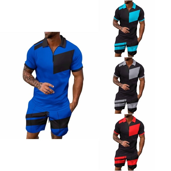 Abtuhar Man Track Outfits Short Sleeve Half Zipper Collar Shirt Shorts ...