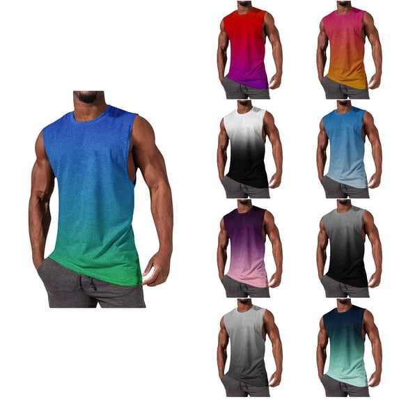 Abtuhar Men Casual Printing Pullover Round Neck Sports Beach Loose Tank ...