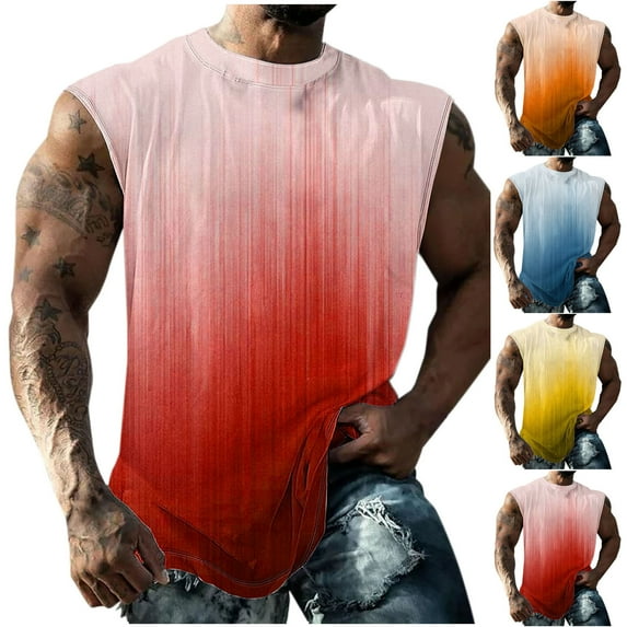 Abtuhar Men Casual Printing Pullover Round Neck Sports Sleeveless ...