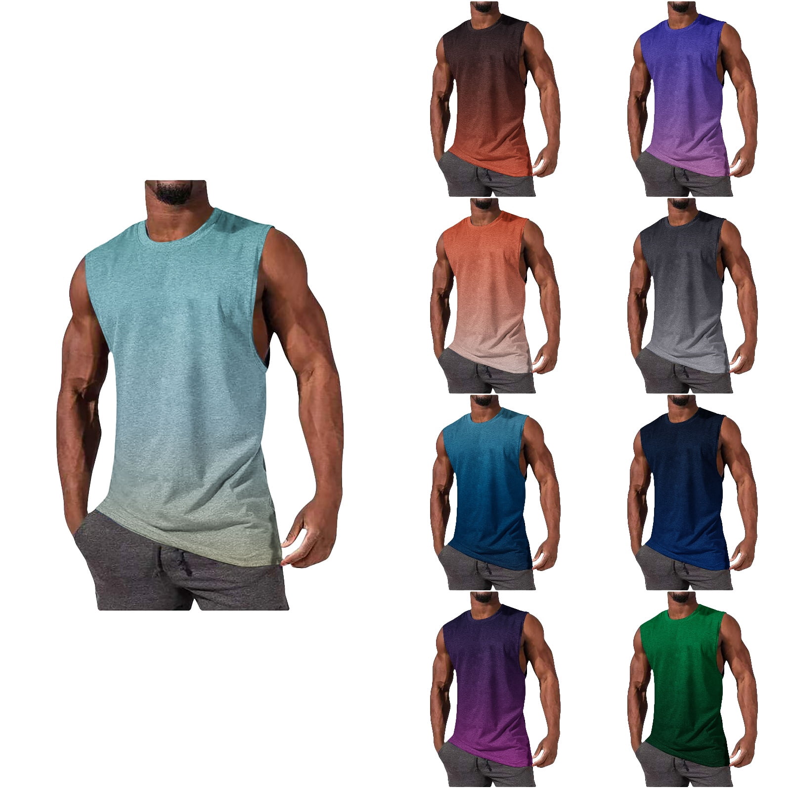 Abtuhar Men Casual Solid Loose Outdoor Pullover Round Neck Sports Tank ...