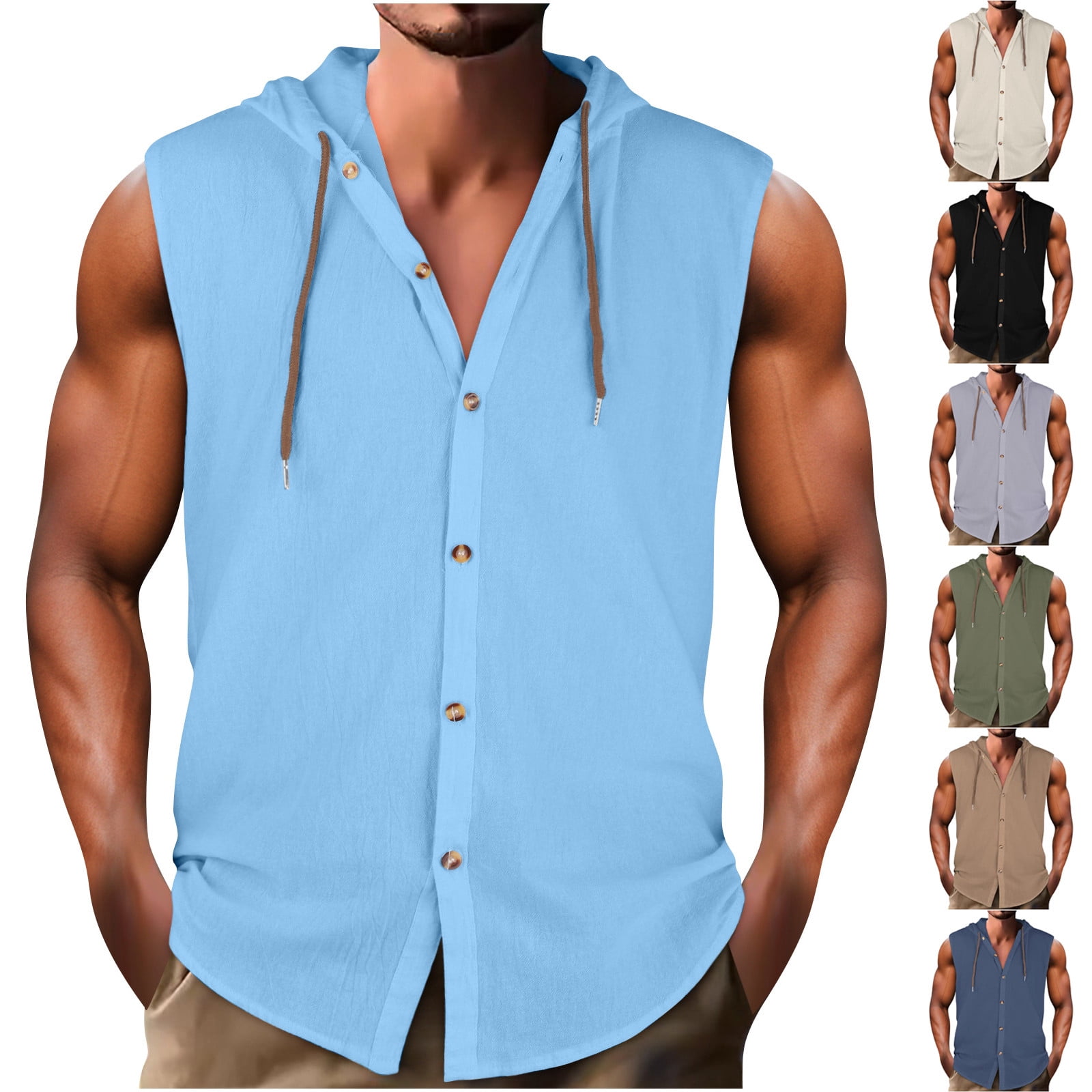 Abtuhar Men Casual Solid Sleeveless Summer Drawstring Oversized Hooded ...