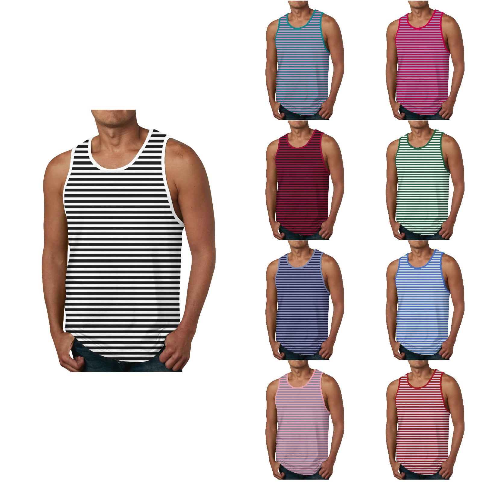 Abtuhar Men Casual Summer Loose Stripe Sport Round Neck Tank Top,Light ...