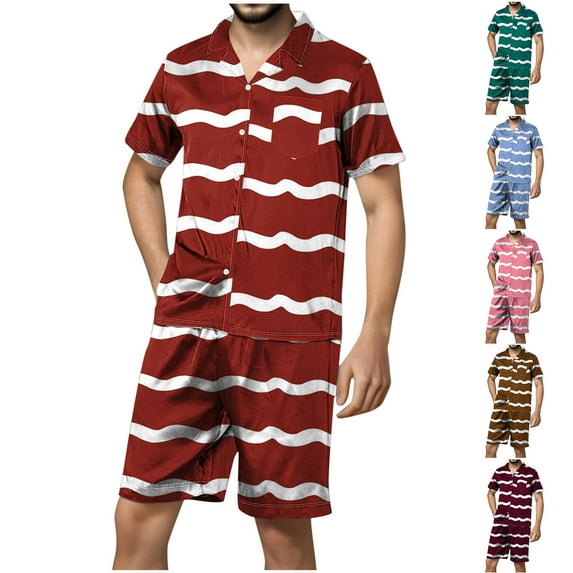 Abtuhar Men Casual with Button Print Short Sleeve Blouse and Pants ...