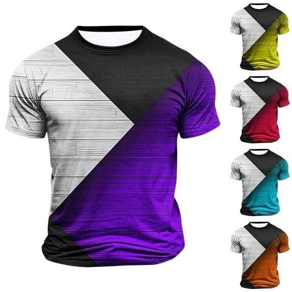 Abtuhar Men Check Print Round Neck Short Sleeve Summer Business Office ...