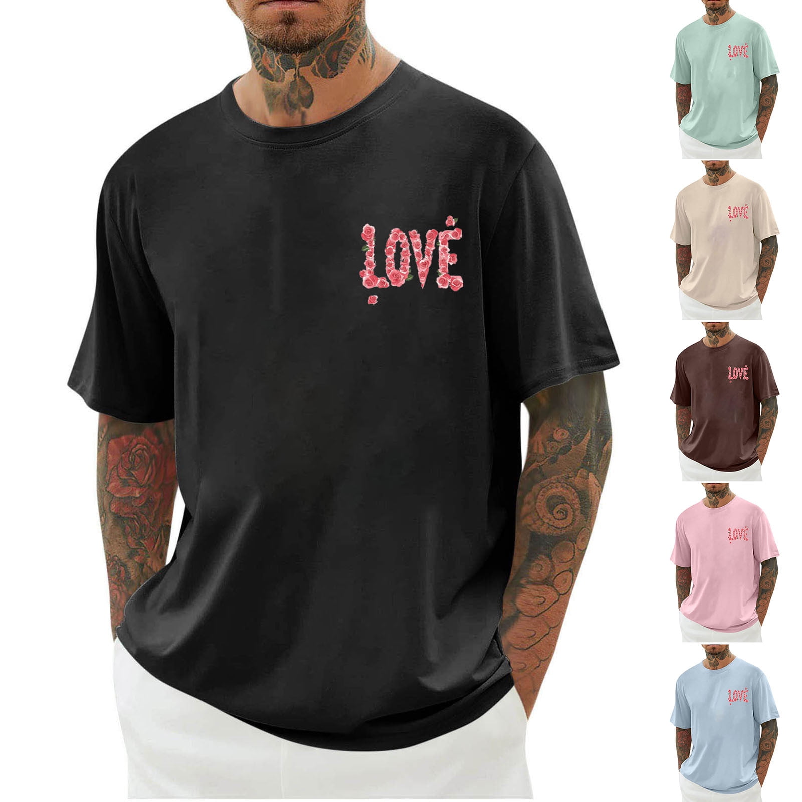 Abtuhar Men Drop Shoulder Heart Print Crewneck Short Sleeve Unisex ...