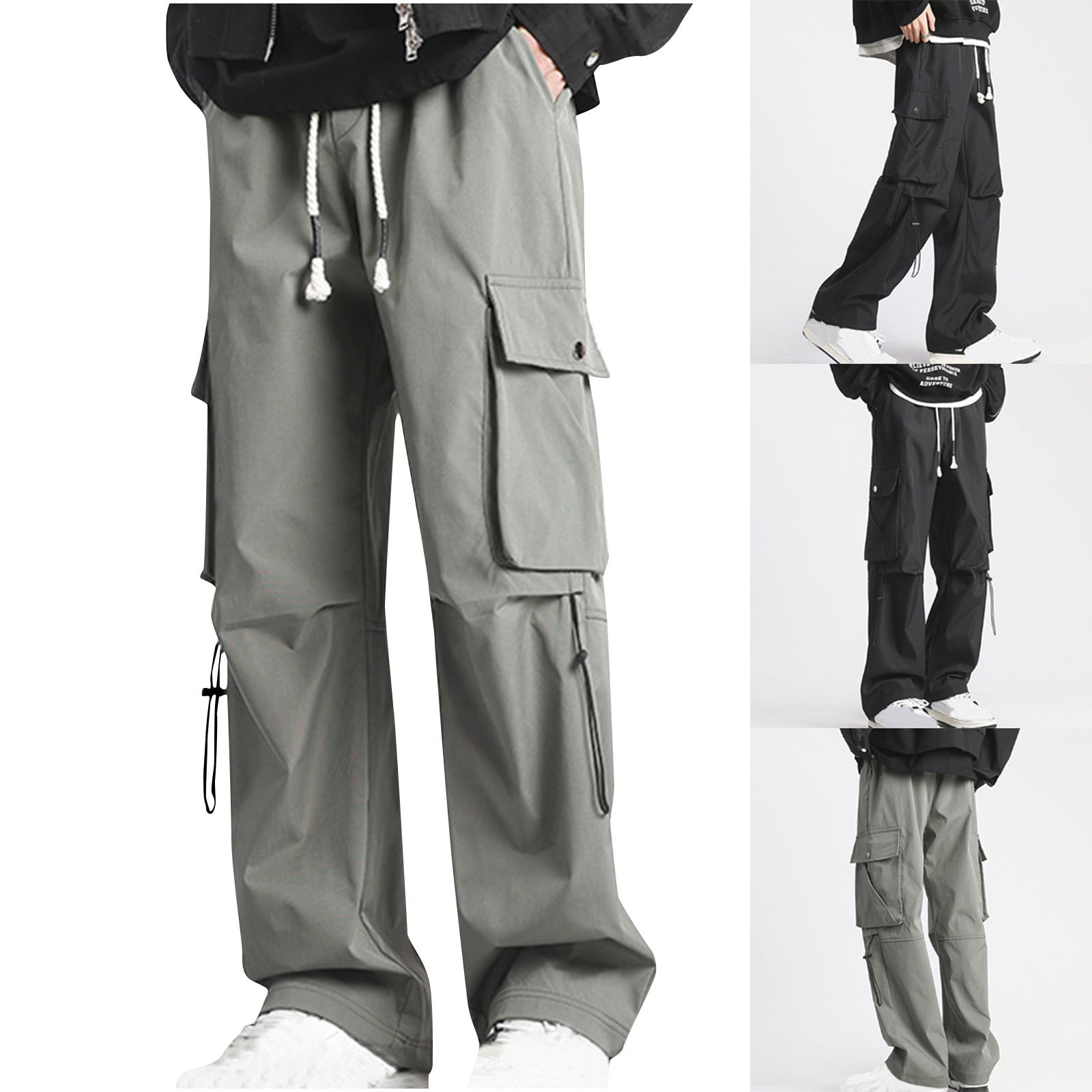 Abtuhar Men Outdoors Fashion Solid Casual Elastic Waist Pocket Cargo ...