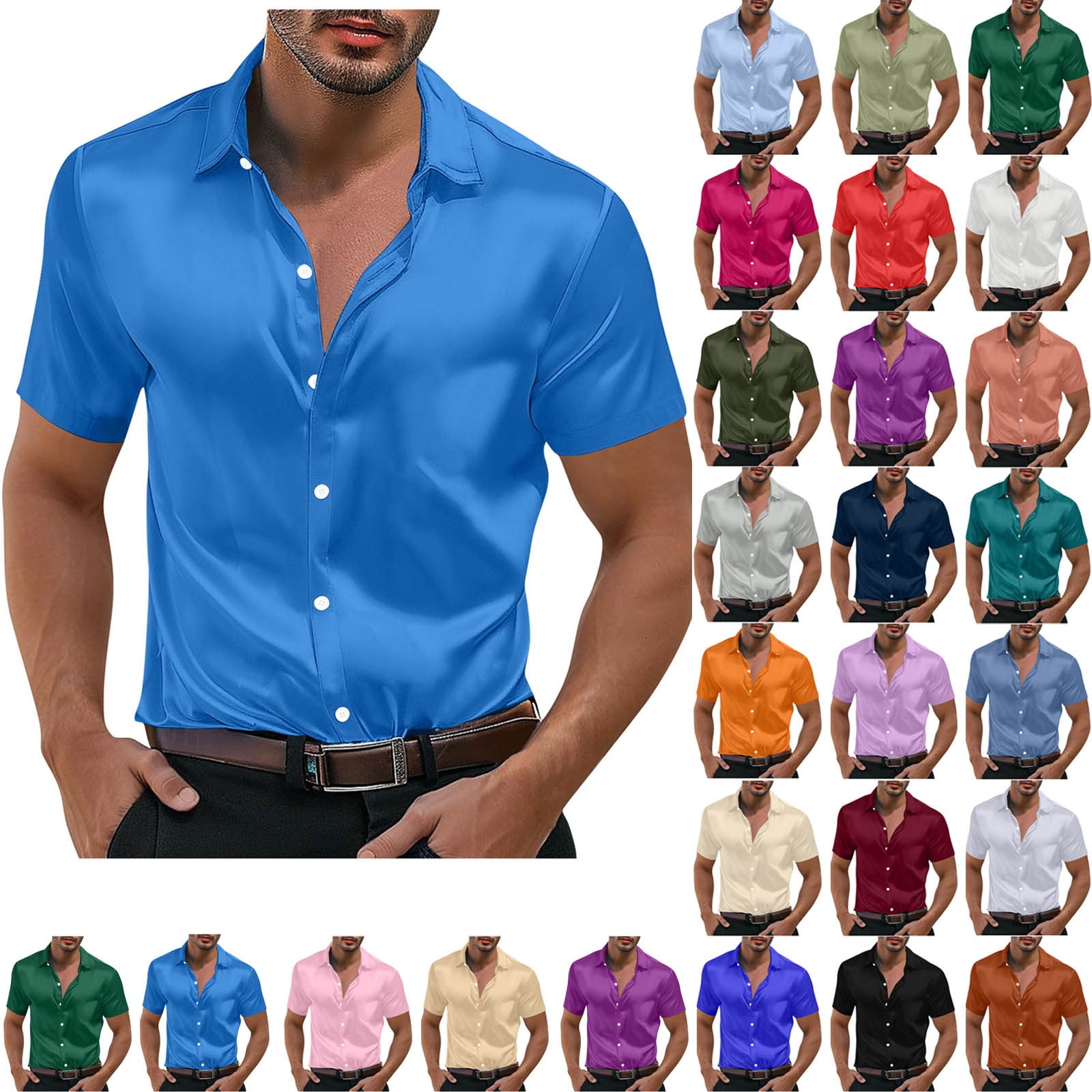 Abtuhar Men Solid Collared Short Sleeve Summer Business Casual Gym ...